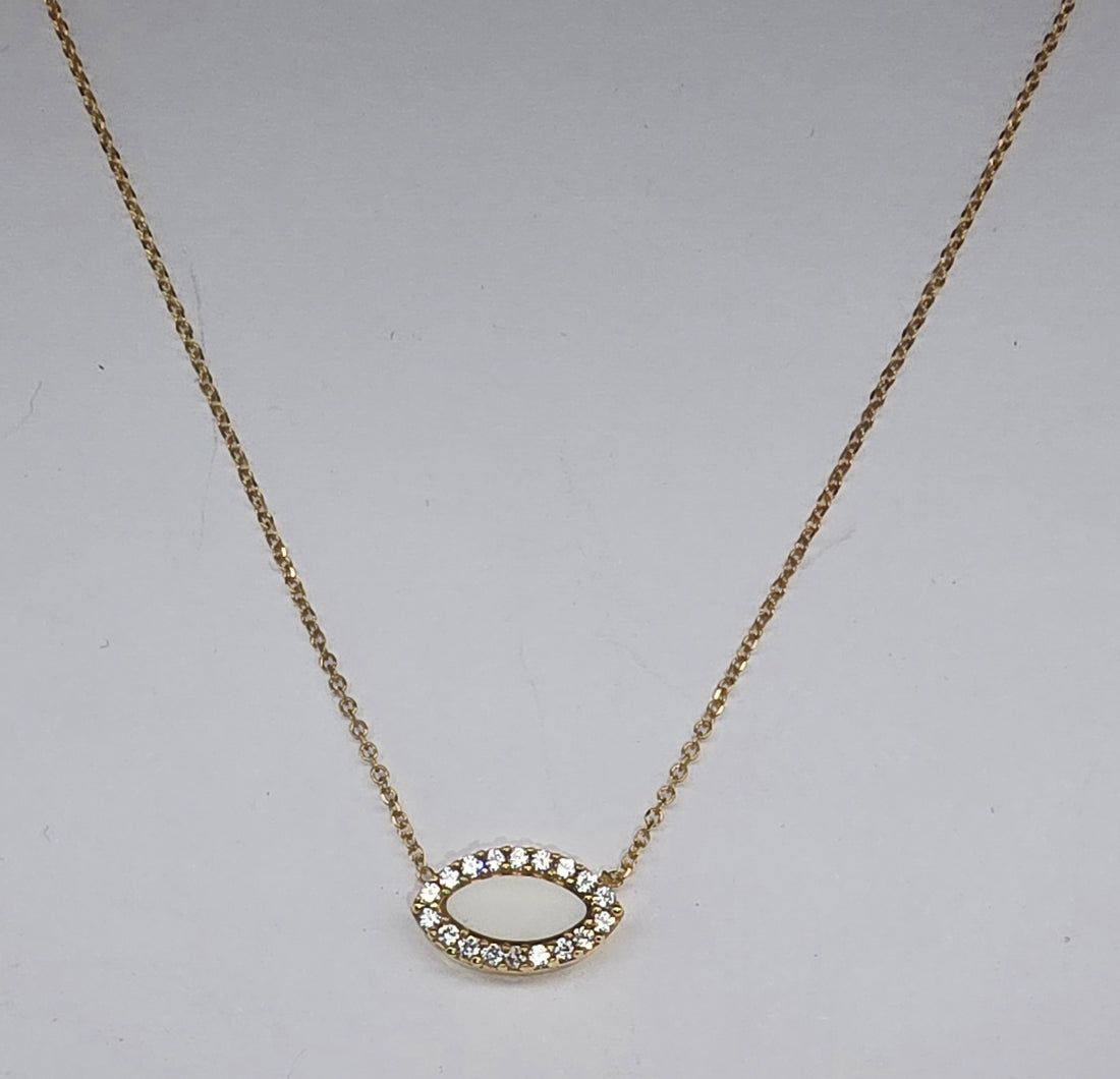 9CT YELLOW GOLD TRACE CHAIN CUBIC ZIRCONIA AND MOTHER OF PEARL EYE ...